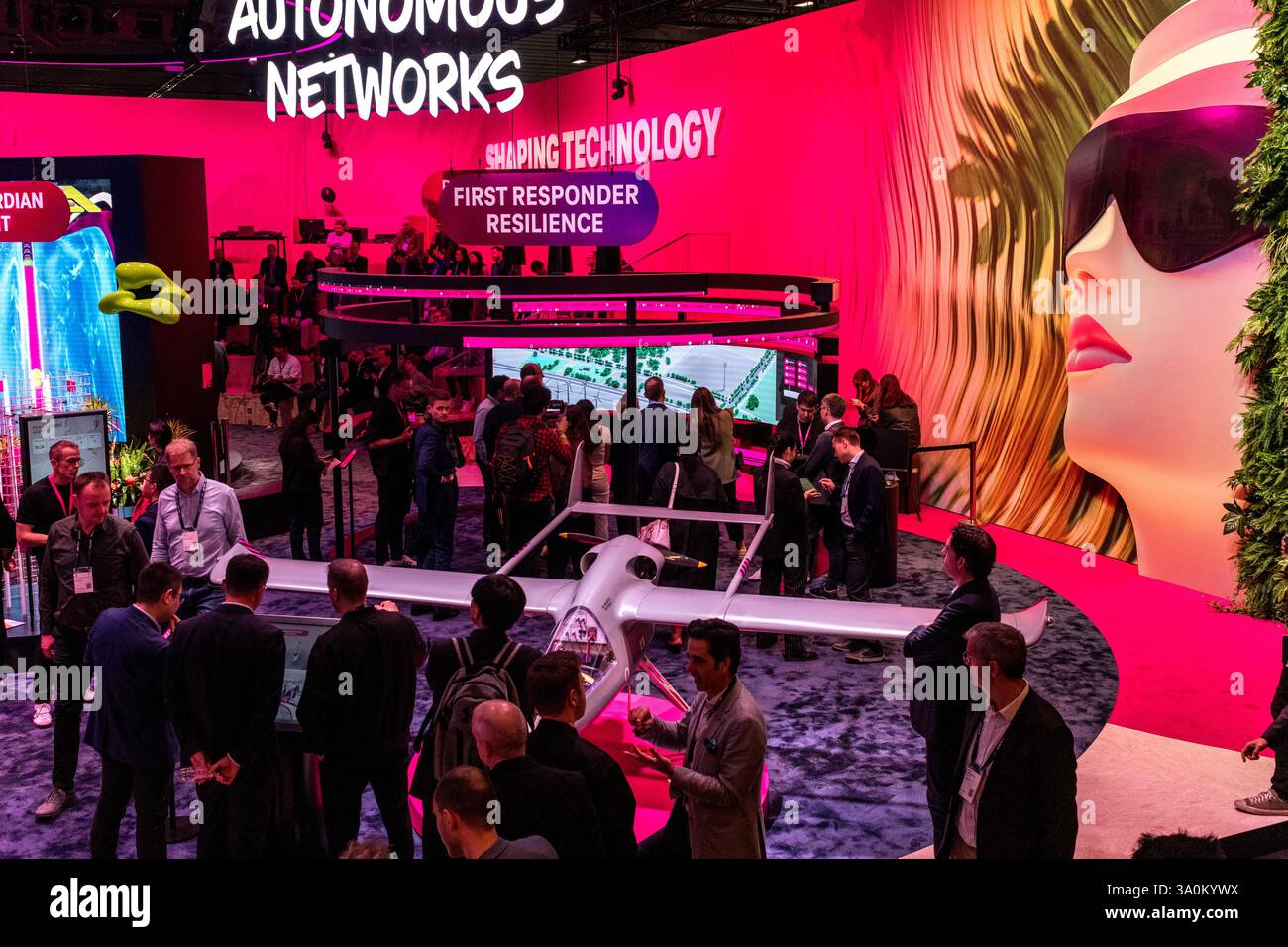 Barcelona, Spain. 4 March, 2025: Overview of the Deutsche Telekom booth ...