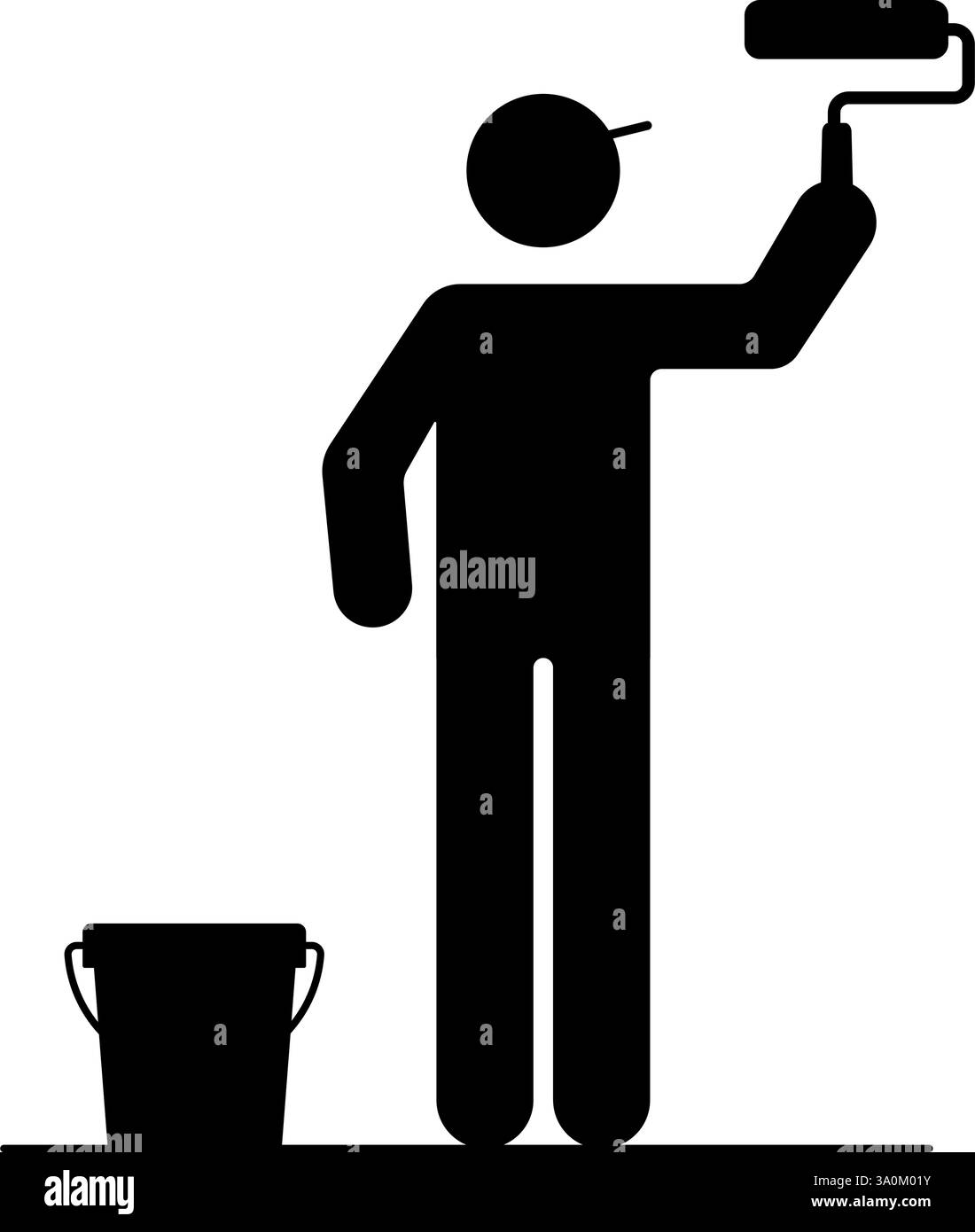 Painter with paint roller and bucket pictogram icon illustration Stock ...