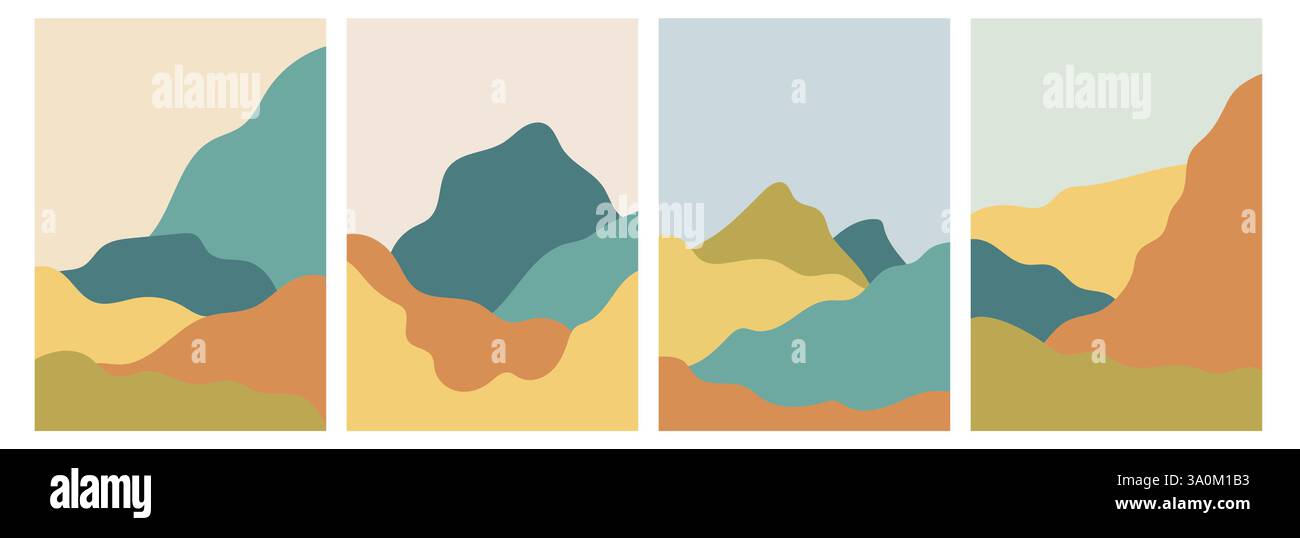 Landscape modern cards. Backgrounds with wavy hills and mountains ...