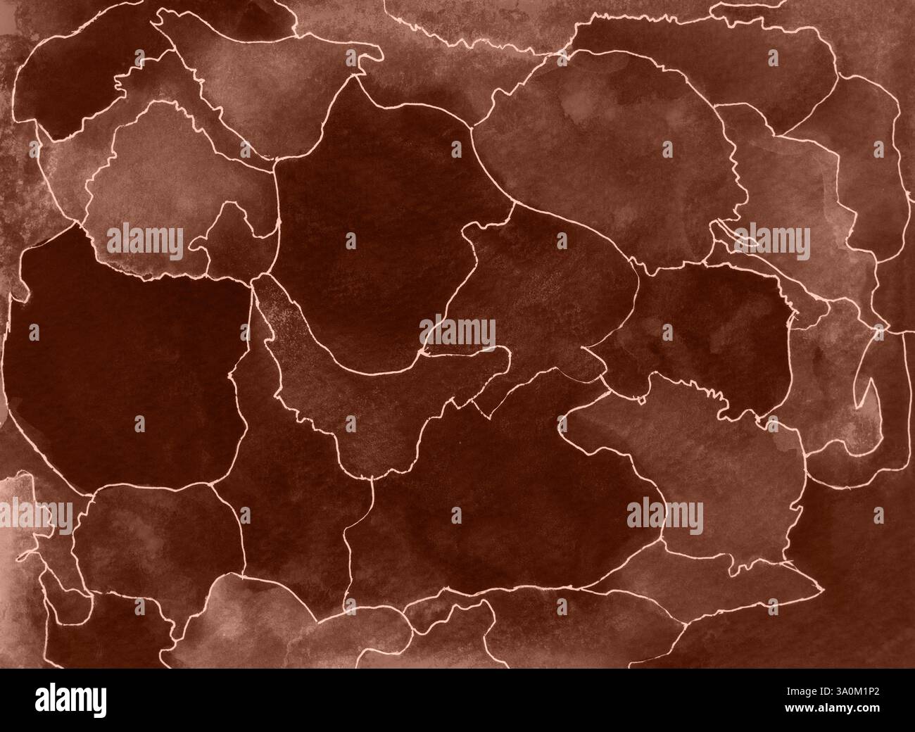 Abstract artwork featuring brown watercolor textures and outlined ...