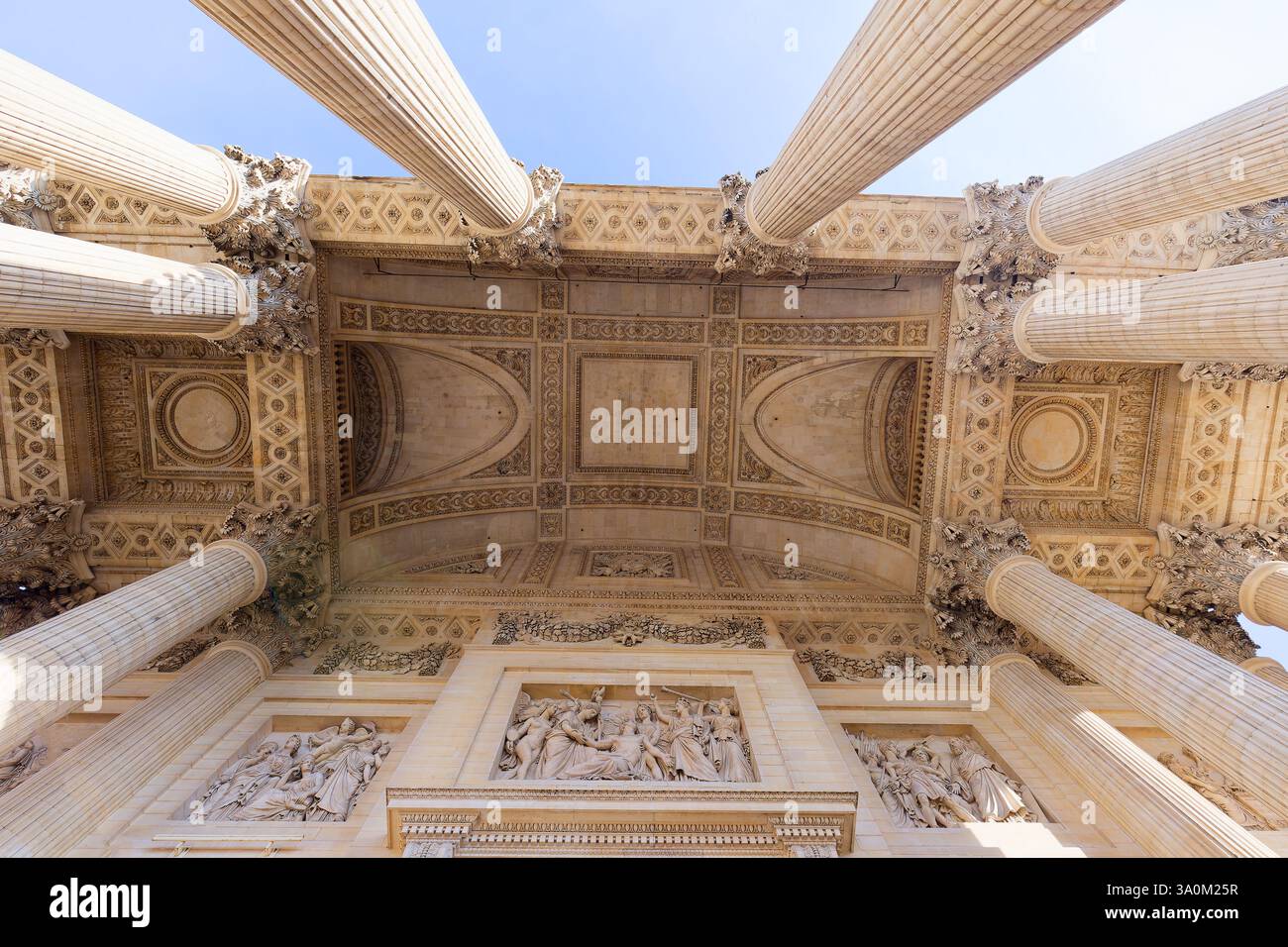 Columns of Pantheon - Paris seen from below. Pantheon was build by the ...