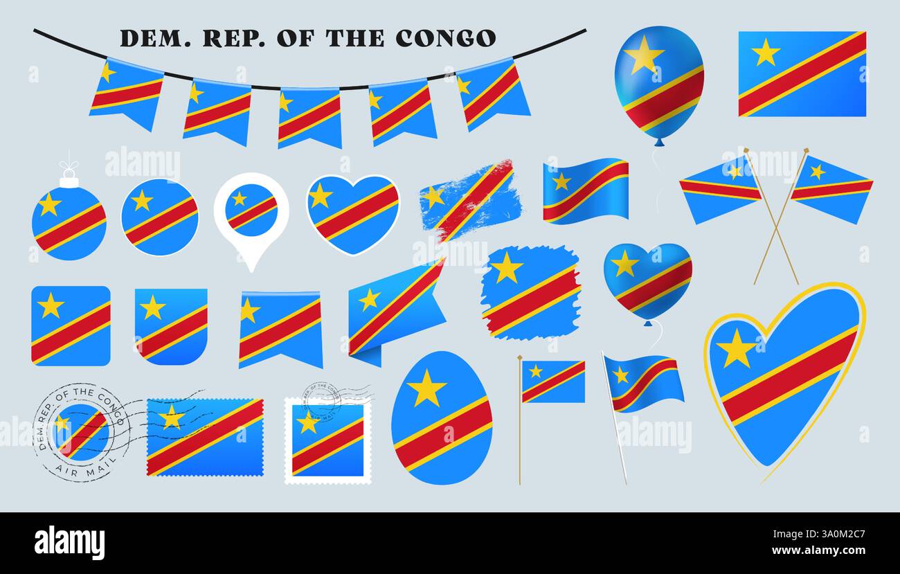 democratic republic of congo flag set. Various National flag collection ...