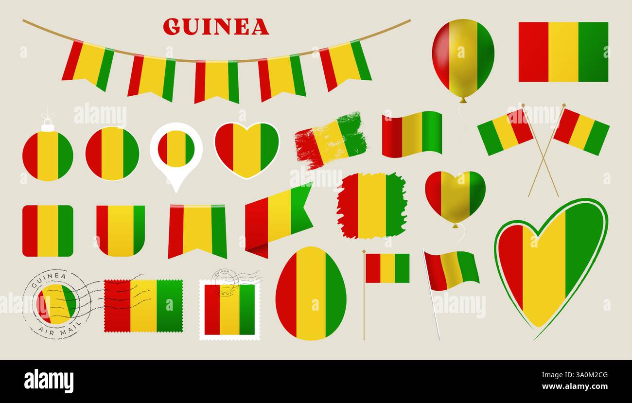 Guinea flag set. Various National flag collection with different shapes ...