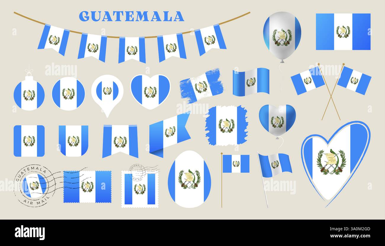 Guatemala flag set. Various National flag collection with different ...