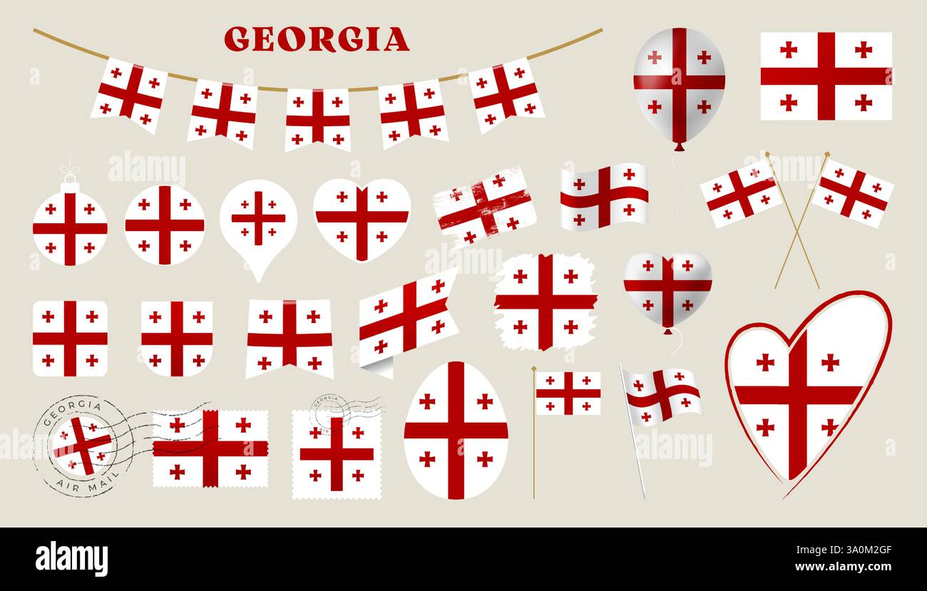 Georgia flag set. Various National flag collection with different ...