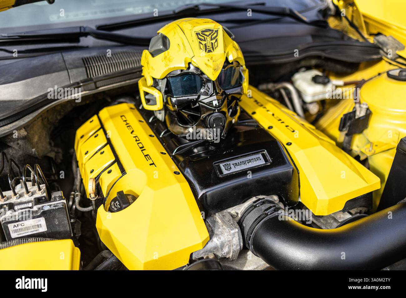 Cardiff , UK - March 3, 2024: Real Size Yellow Chevrolet Camaro Car or ...