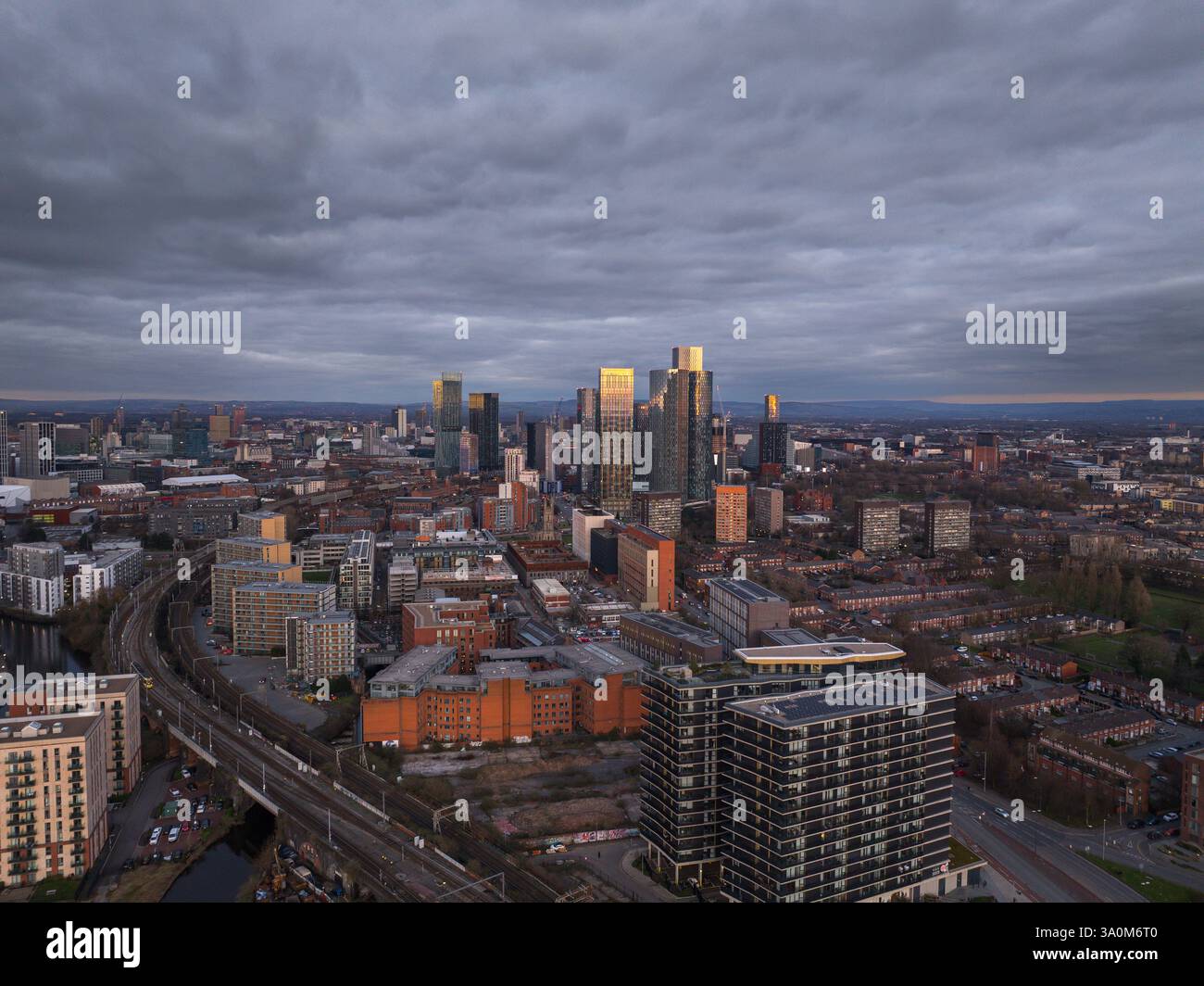 A breathtaking aerial view capturing the Manchester skyline featuring ...