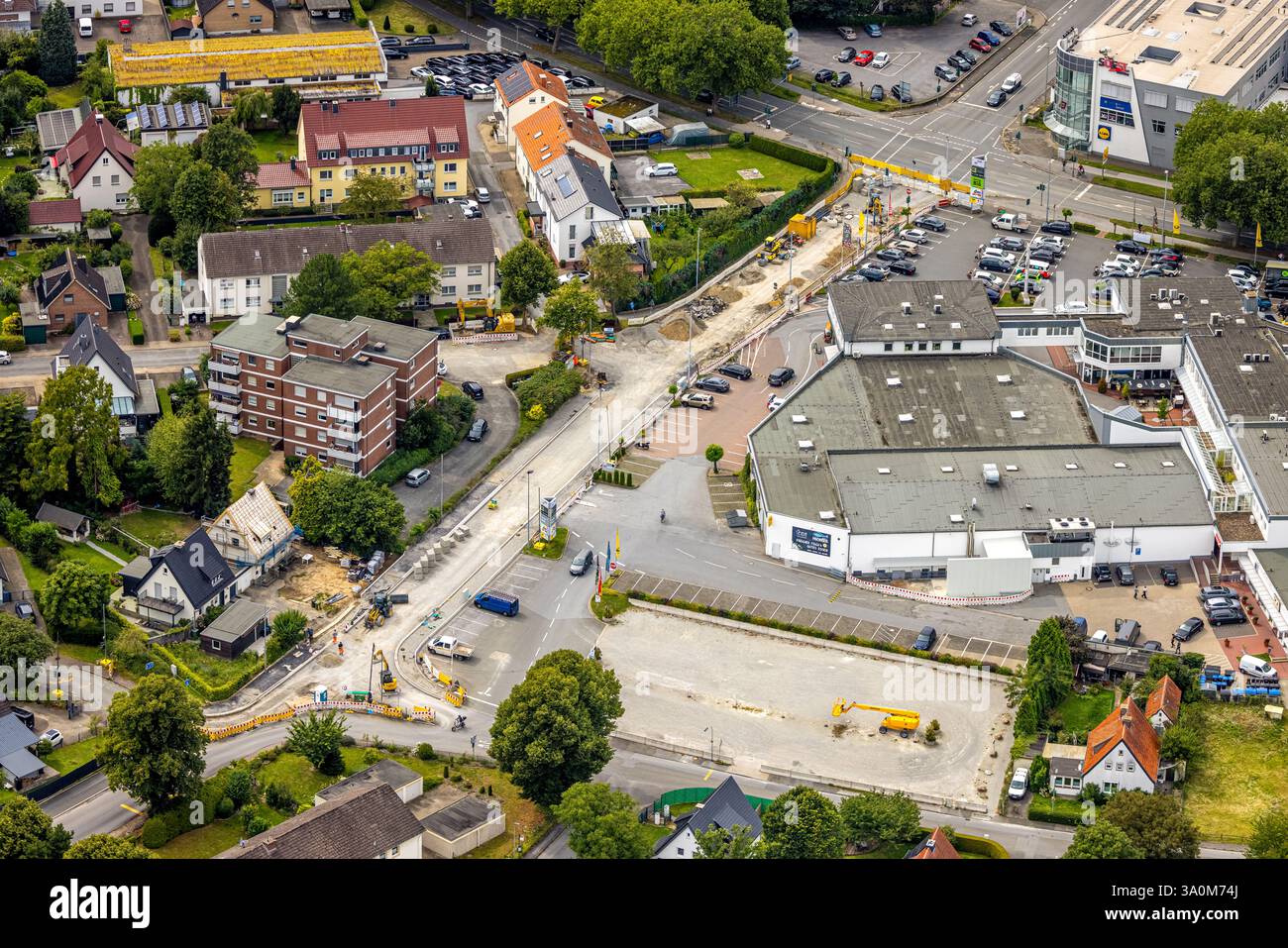 Aerial view, road construction site Opmünder Weg corner Riga-Ring ...