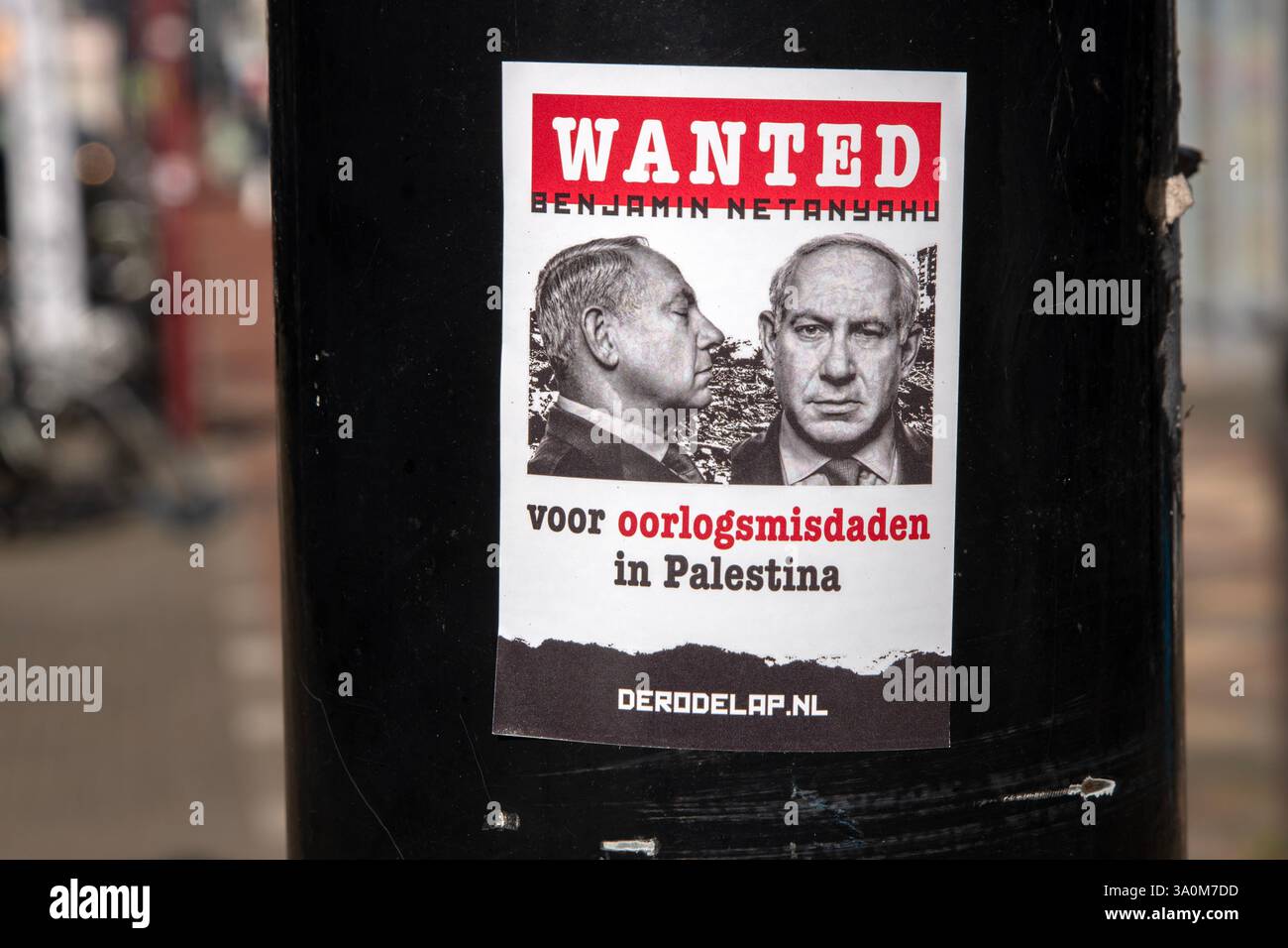 Sticker De Rode Lap Wanted Benjamin Netanyahu At Amsterdam The ...