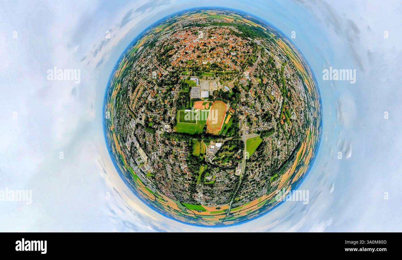 Aerial view, sports center with Jahnstadion of SVW Soest soccer club ...