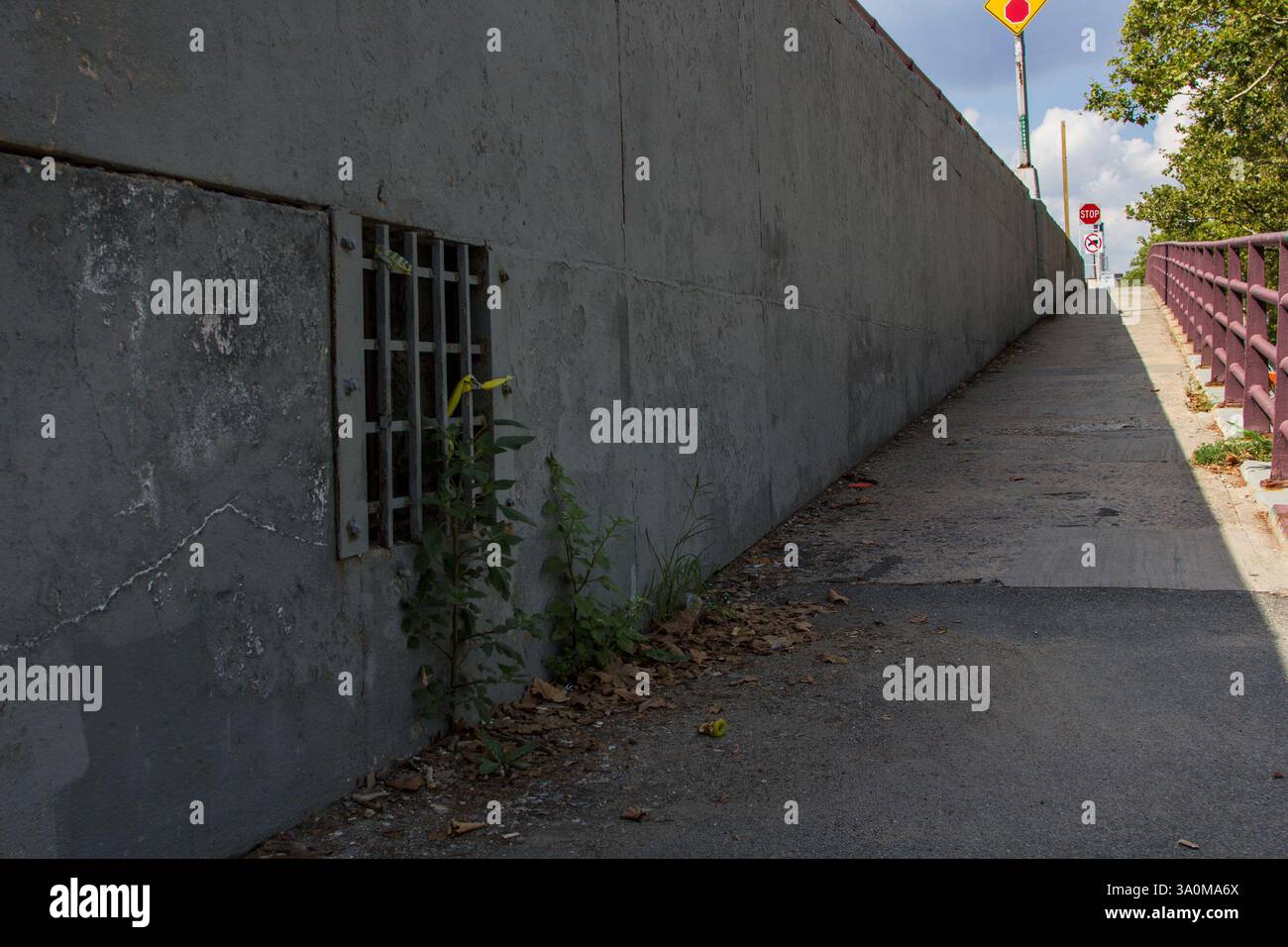 Low angles and hidden details of steel windows by an underpass at New ...