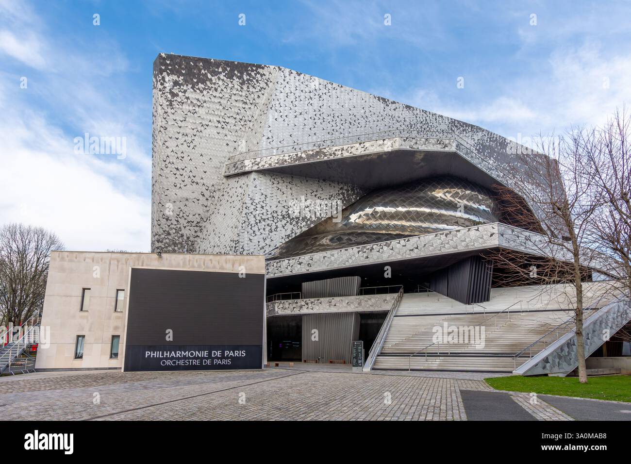 Exterior view of the Philharmonie de Paris, a complex that houses a ...