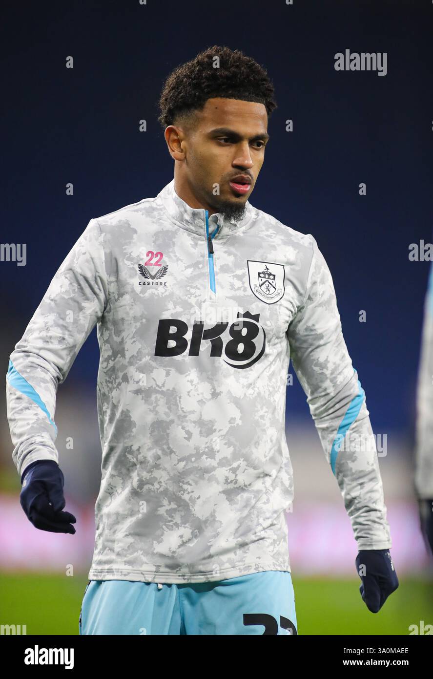 Cardiff, UK. 04th Mar, 2025. Marcus Edwards of Burnley warms up, ahead ...