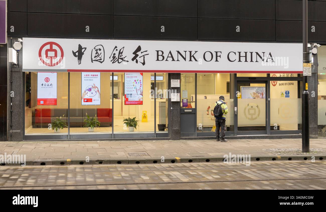 Manchester, uk, January 19th 2025 Sign and logo of Bank of China Bank ...