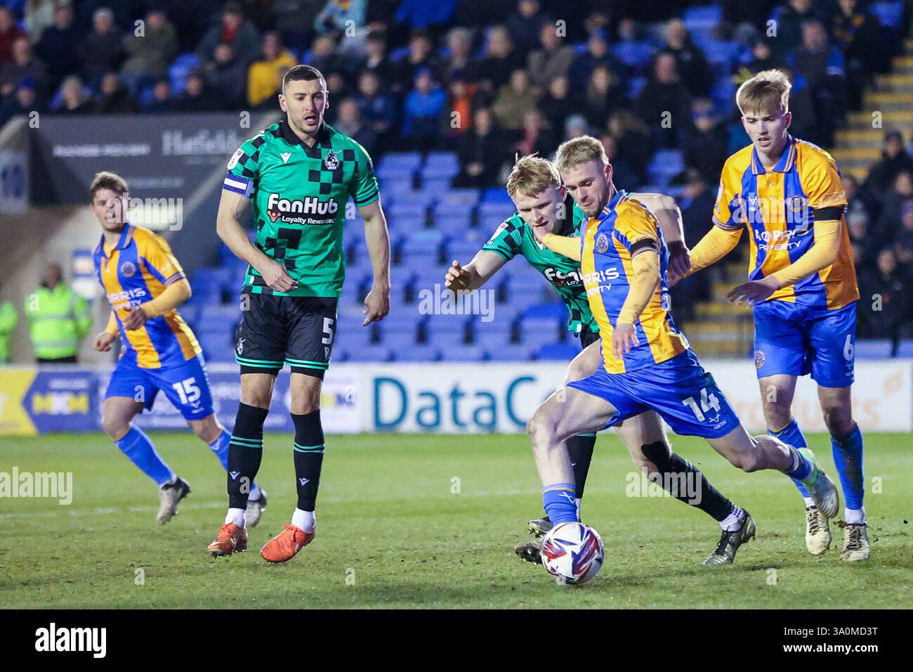 #14, Taylor Perry of Shrewsbury Town in defensive action during the Sky ...
