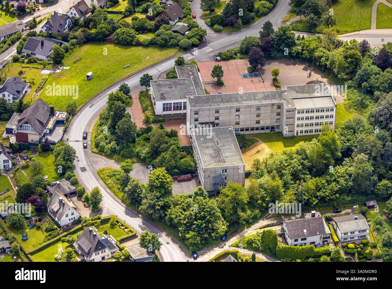 Aerial view, Realschule Sunderm, Sundern, Sauerland, North Rhine ...