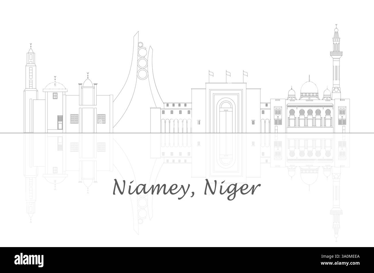Outline Skyline panorama of city of Niamey, Niger - vector illustration ...