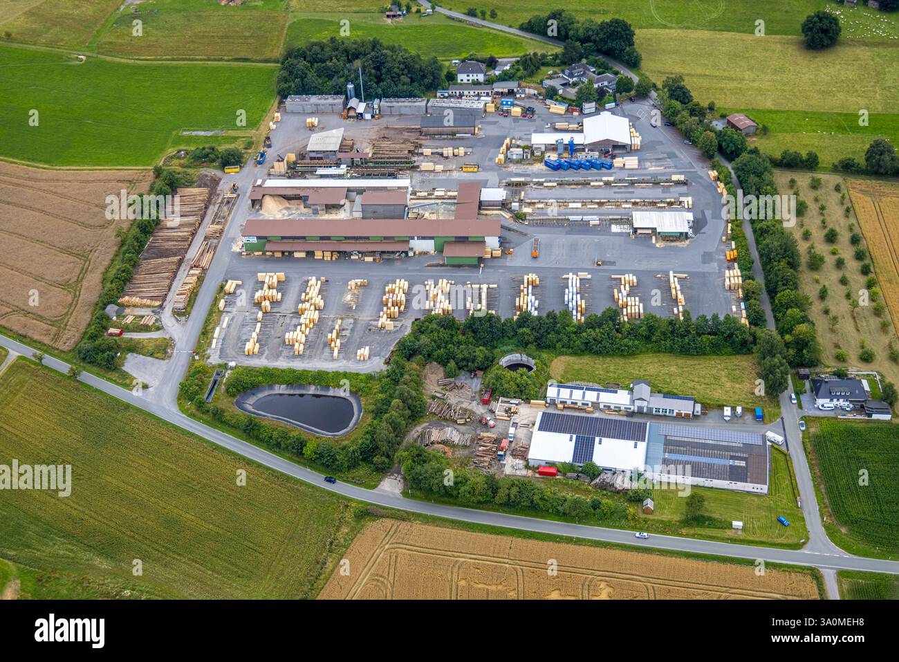 Aerial view, Hüster GmbH - Sawmill in Hirschberg, Warstein, Sauerland ...