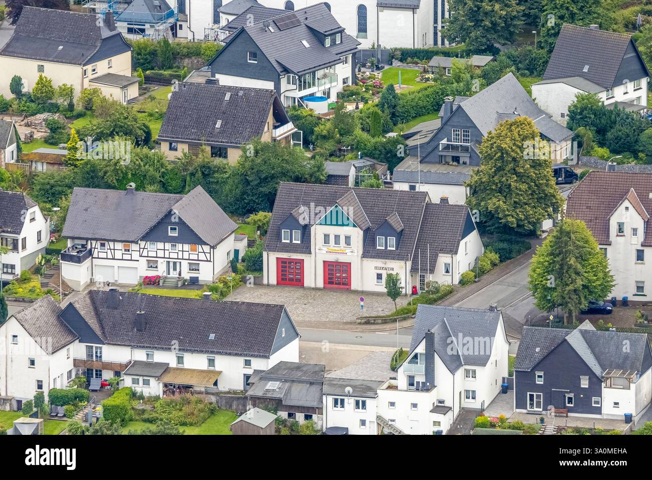 Aerial photo, volunteer fire department in Hirschberg, Warstein ...