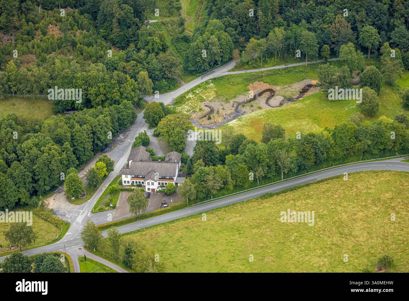 Aerial view, Birkenhof inn and guesthouse in Hirschberg, Warstein ...
