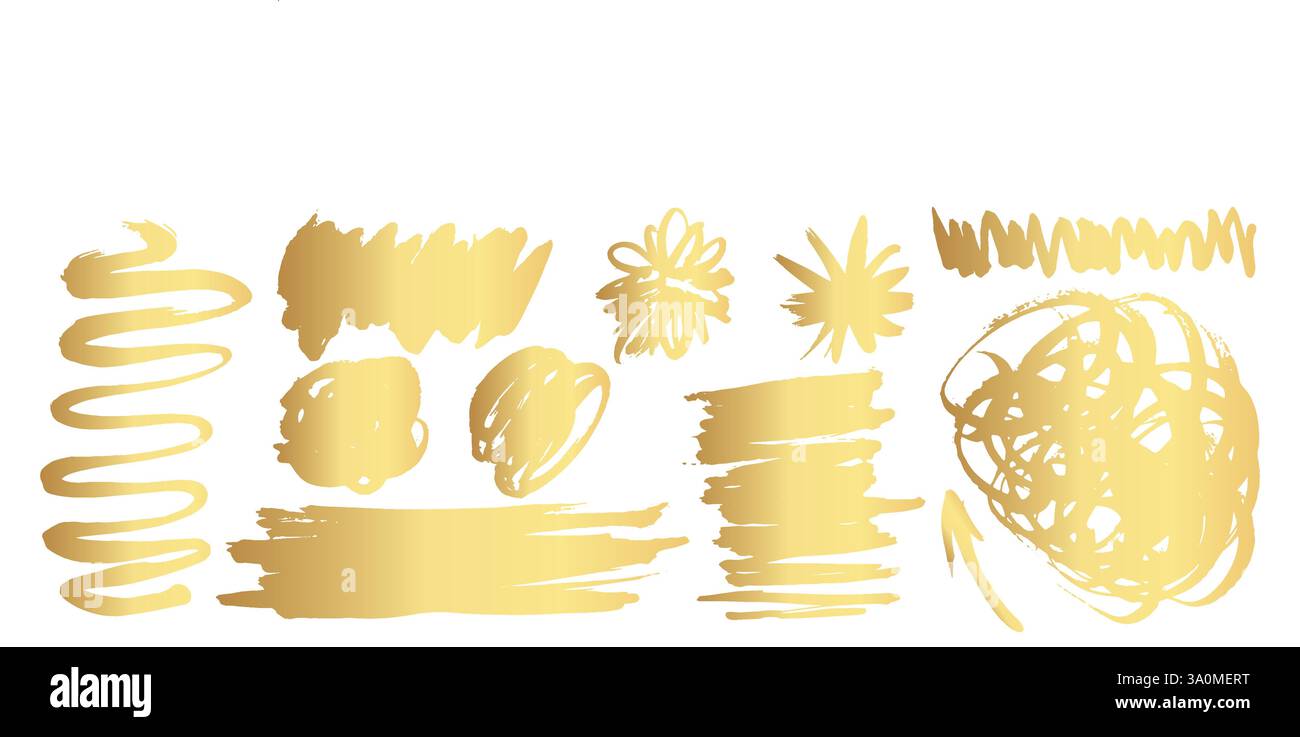 Gold Ink brush strokes. Golden Brush Stroke. Golden paint stains.Vector ...