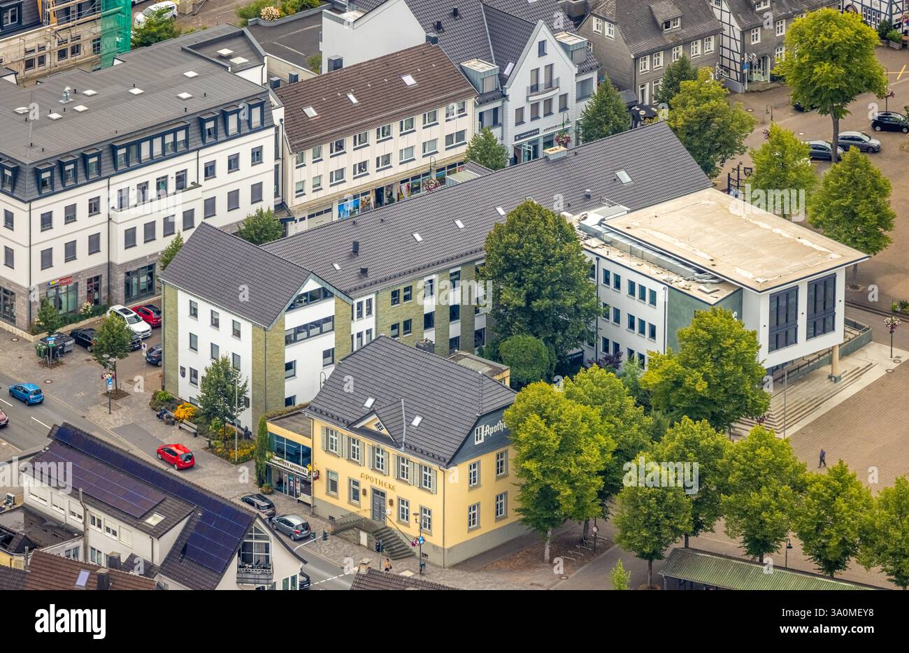 Aerial view, town hall, Warstein, Sauerland, North Rhine-Westphalia ...
