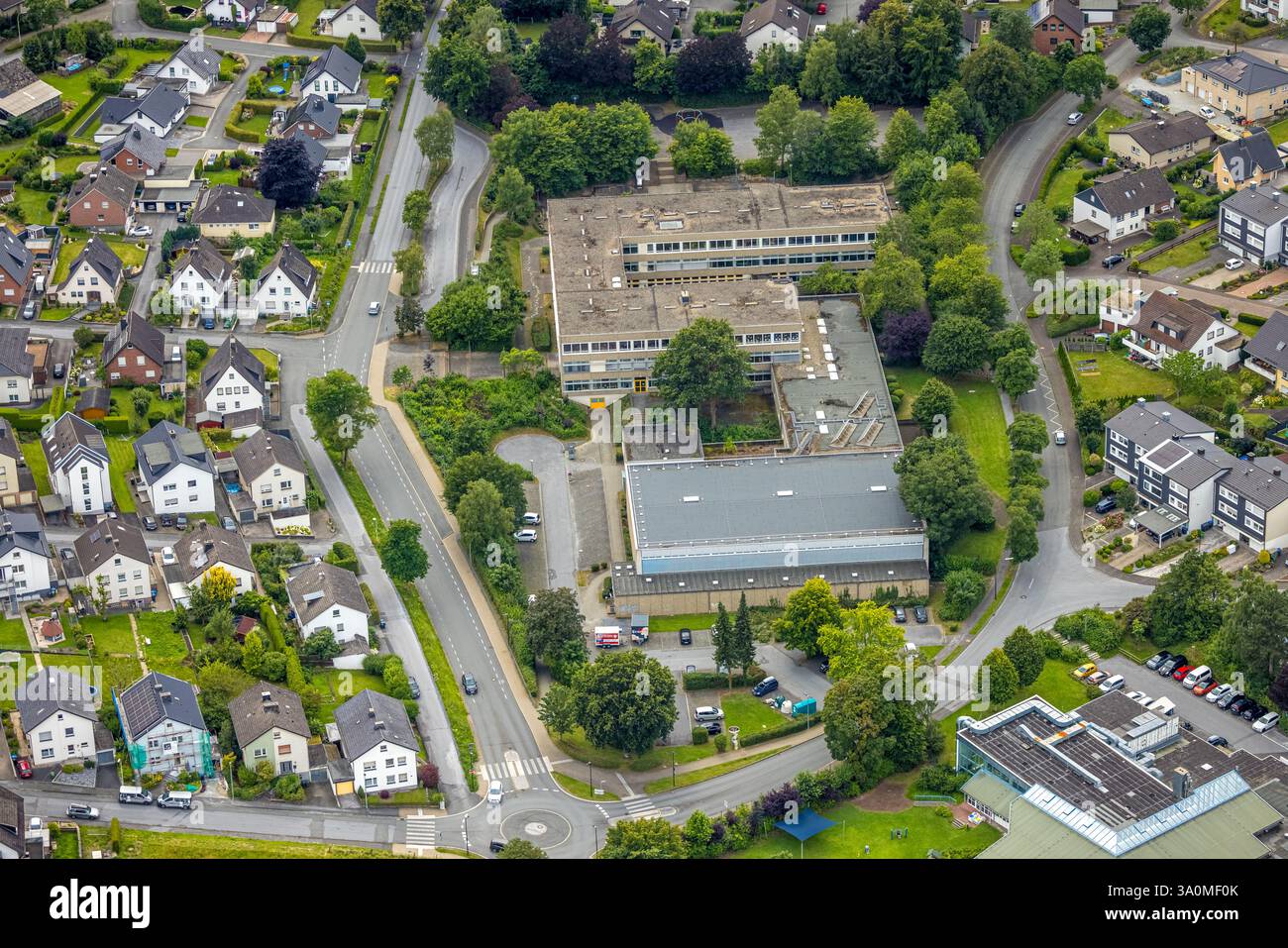 Aerial view, Lioba elementary school and music school, triple gymnasium ...