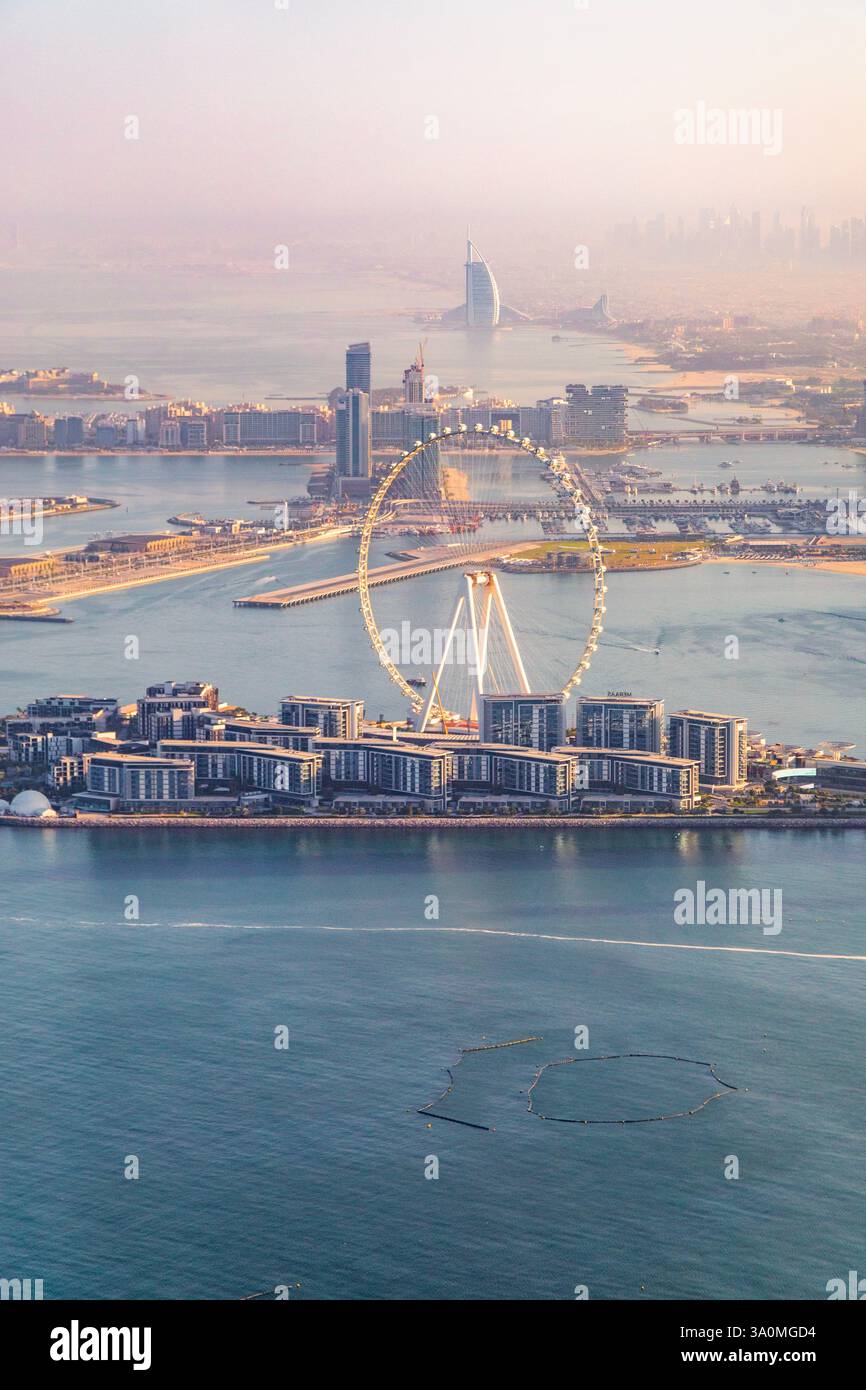 Panoramic aerial view of Dubai Marina skyline with Dubai Eye Ferris ...
