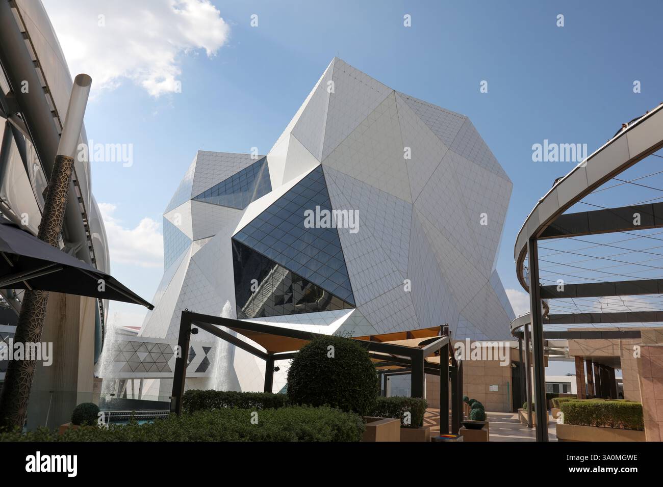 Original shaped building of CLYMB attractions in Abu Dhabi, UAE Stock ...