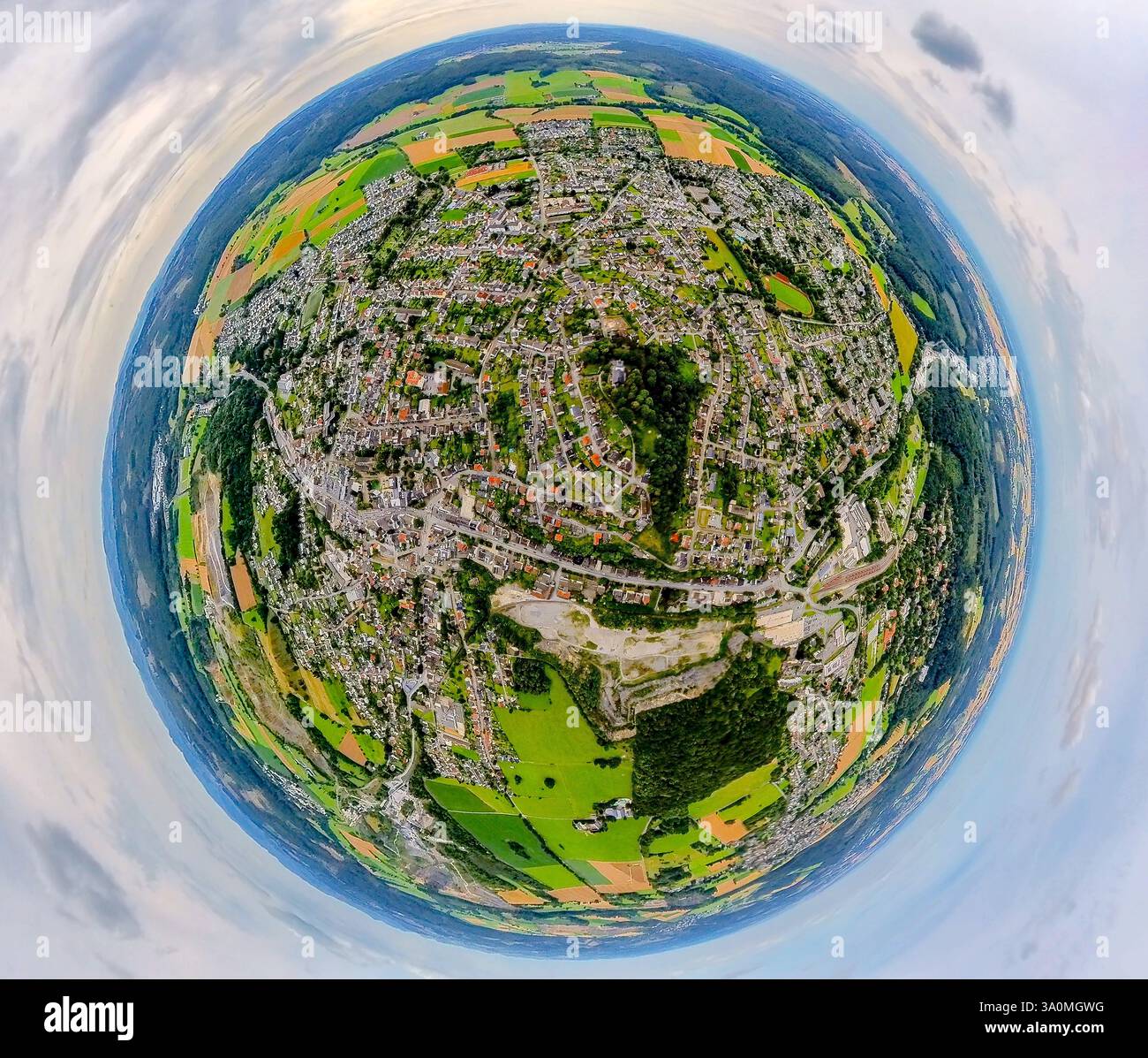 Aerial view, town center Warstein Mitte with town hall and parish ...