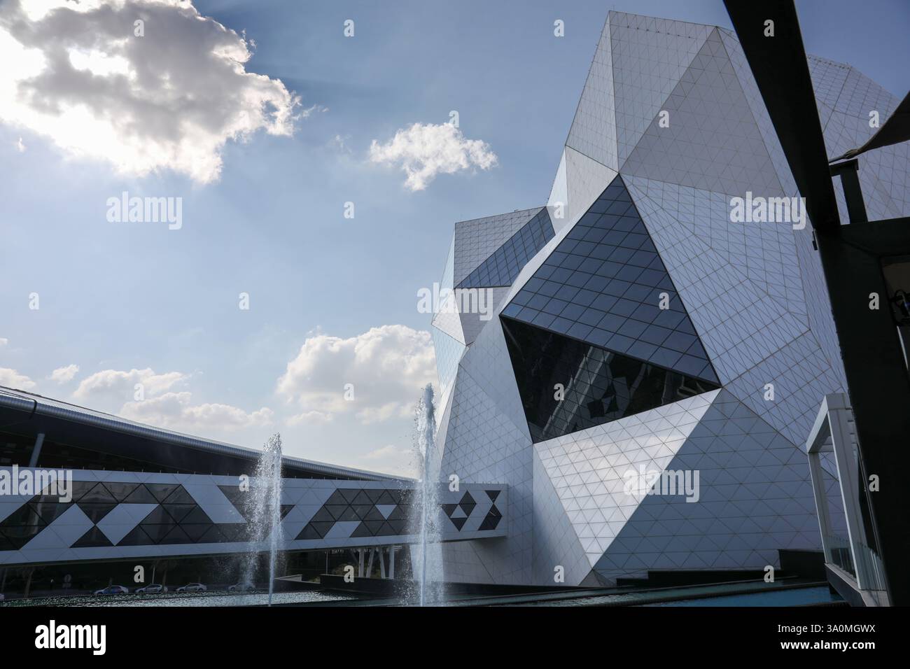 Original shaped building of CLYMB attractions in Abu Dhabi, UAE Stock ...