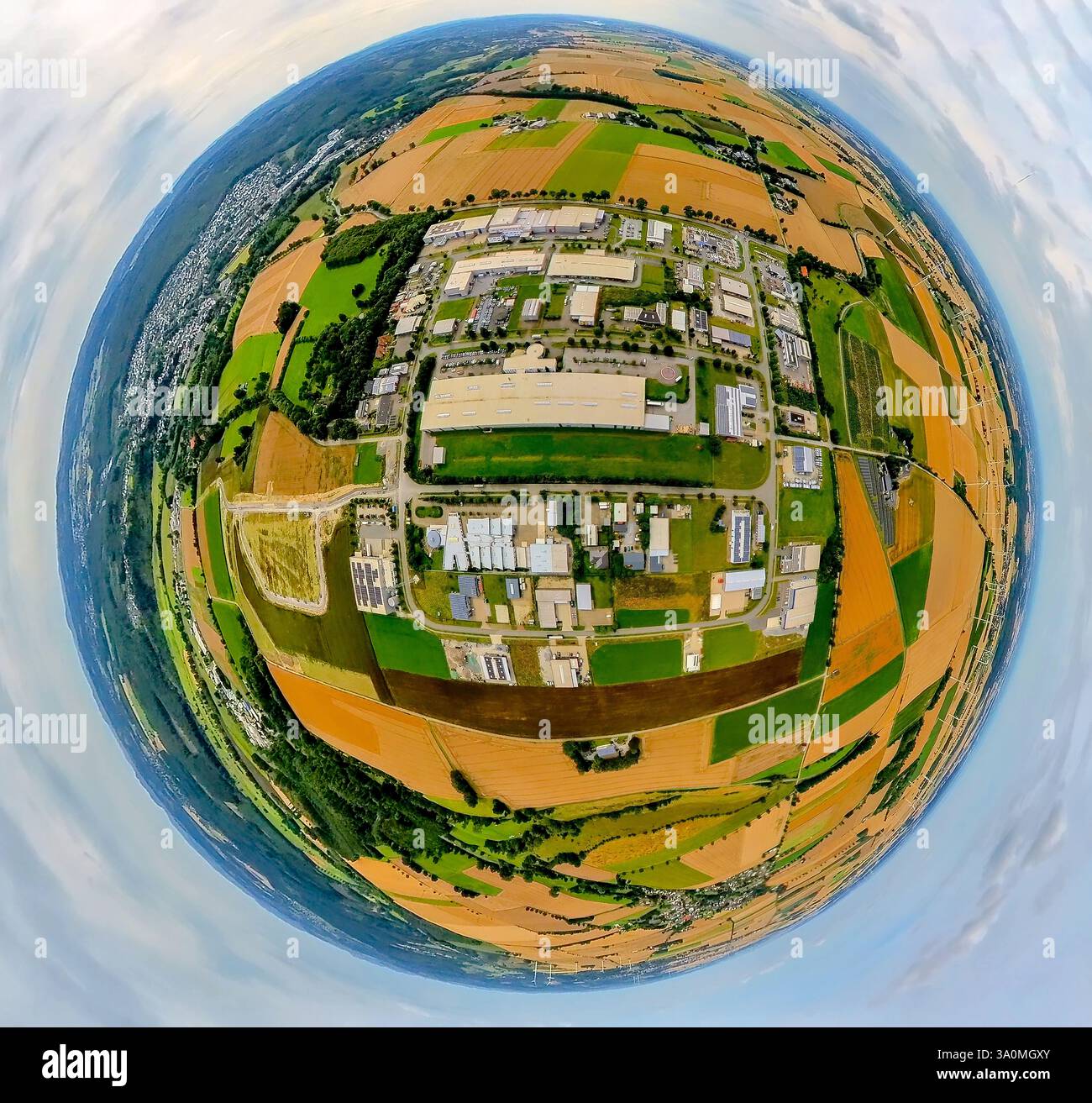 Aerial view, industrial area industrial park Belecke, surrounded by ...
