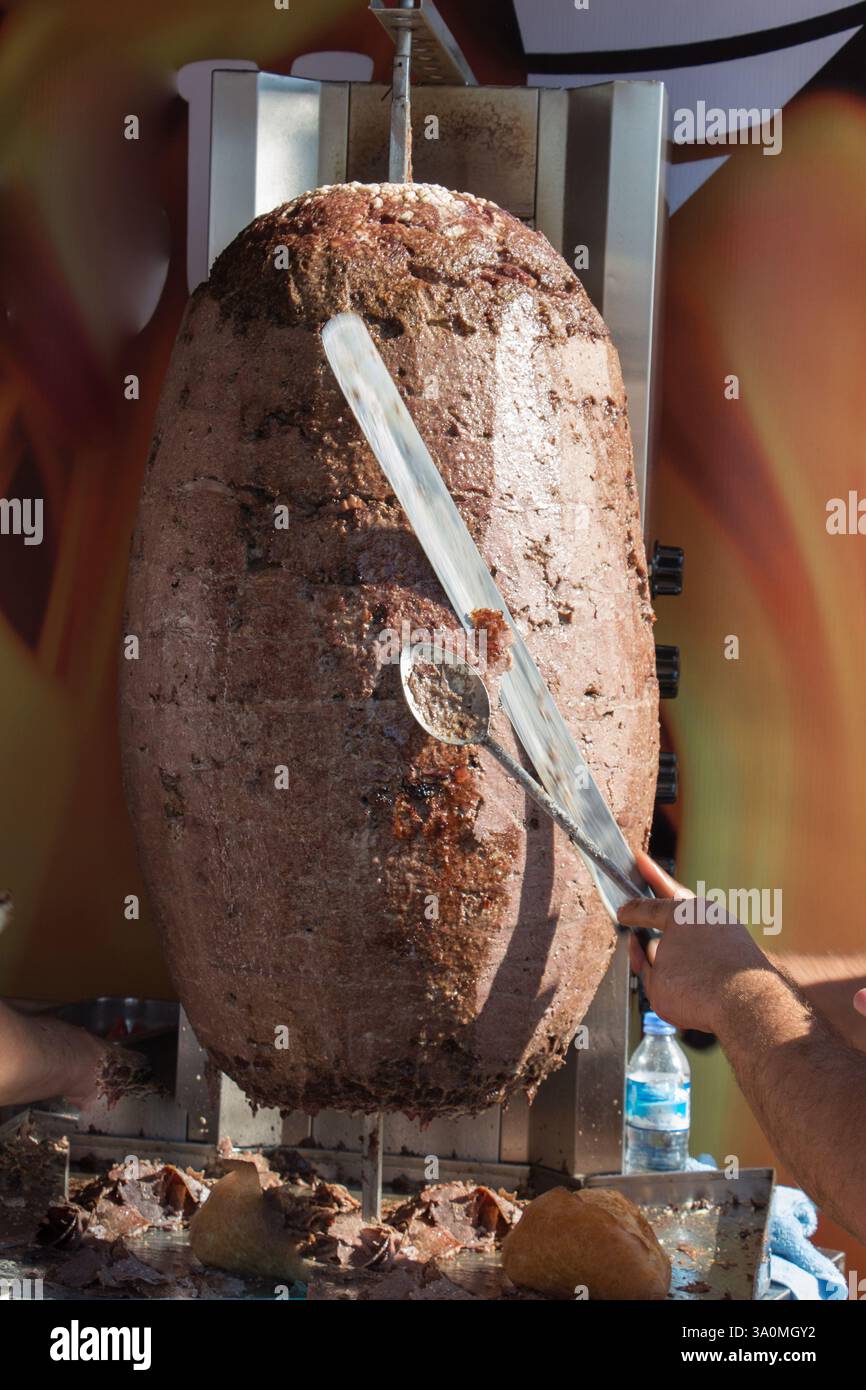 Traditional Turkish Doner Kebab on pole Stock Photo - Alamy