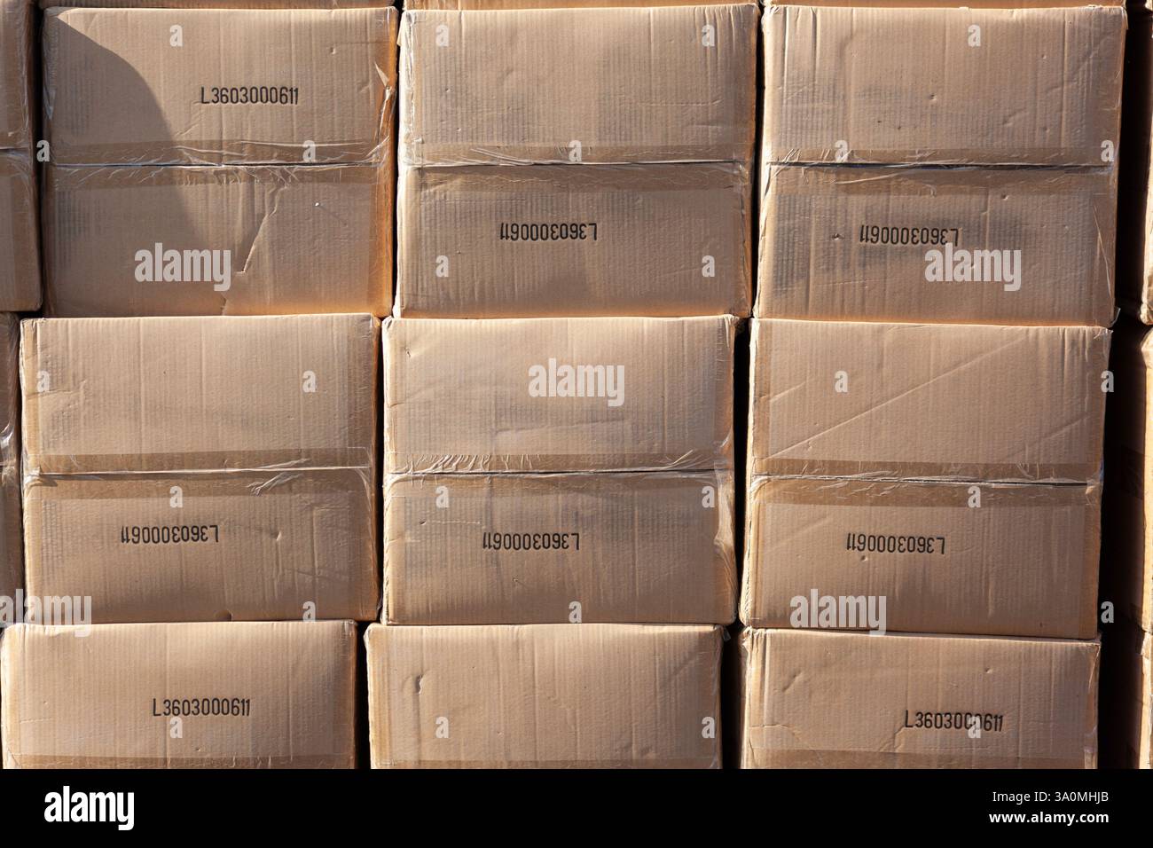 The shipment of tiled green stacked packages Stock Photo - Alamy