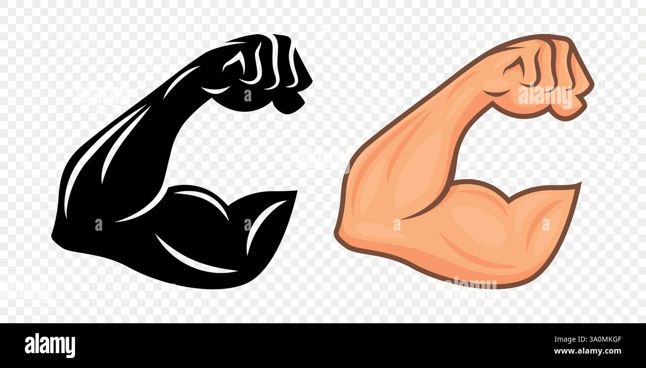 Strong Arm Flexing Bicep Muscle Icon Set. Bold Fitness Gym Logo With Flexed Arm. Power Muscle ...