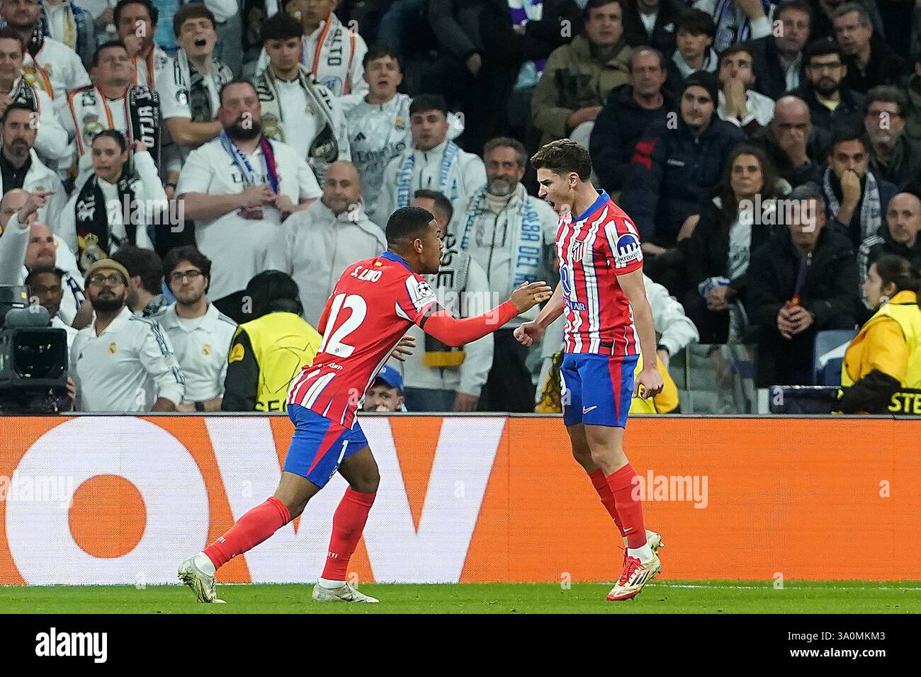 Madrid, Spain. 04th Mar, 2025. Atletico de Madrid's Samuel Lino (l) and ...