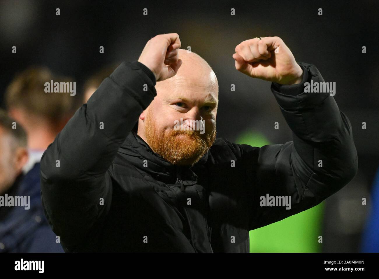 Andy Whing, manager of Barrow celebrates victory during the Sky Bet ...