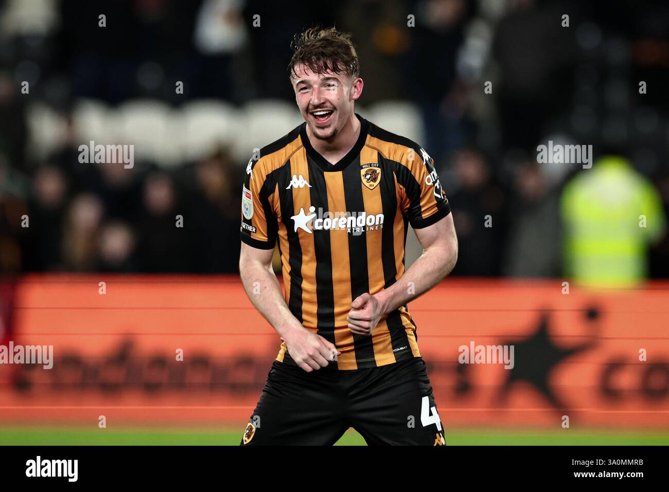 Charlie Hughes of Hull City celebrates the win during the Sky Bet ...