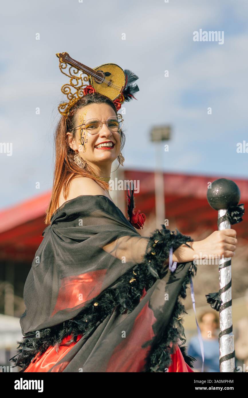 Altura, Portugal, March 2, 2025. Vibrant performer in an ornate costume ...
