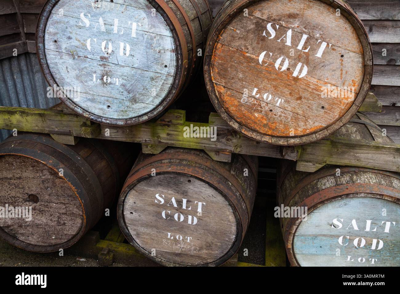 Old barrel lids with etching Salt Cod, once contained salted and dried ...