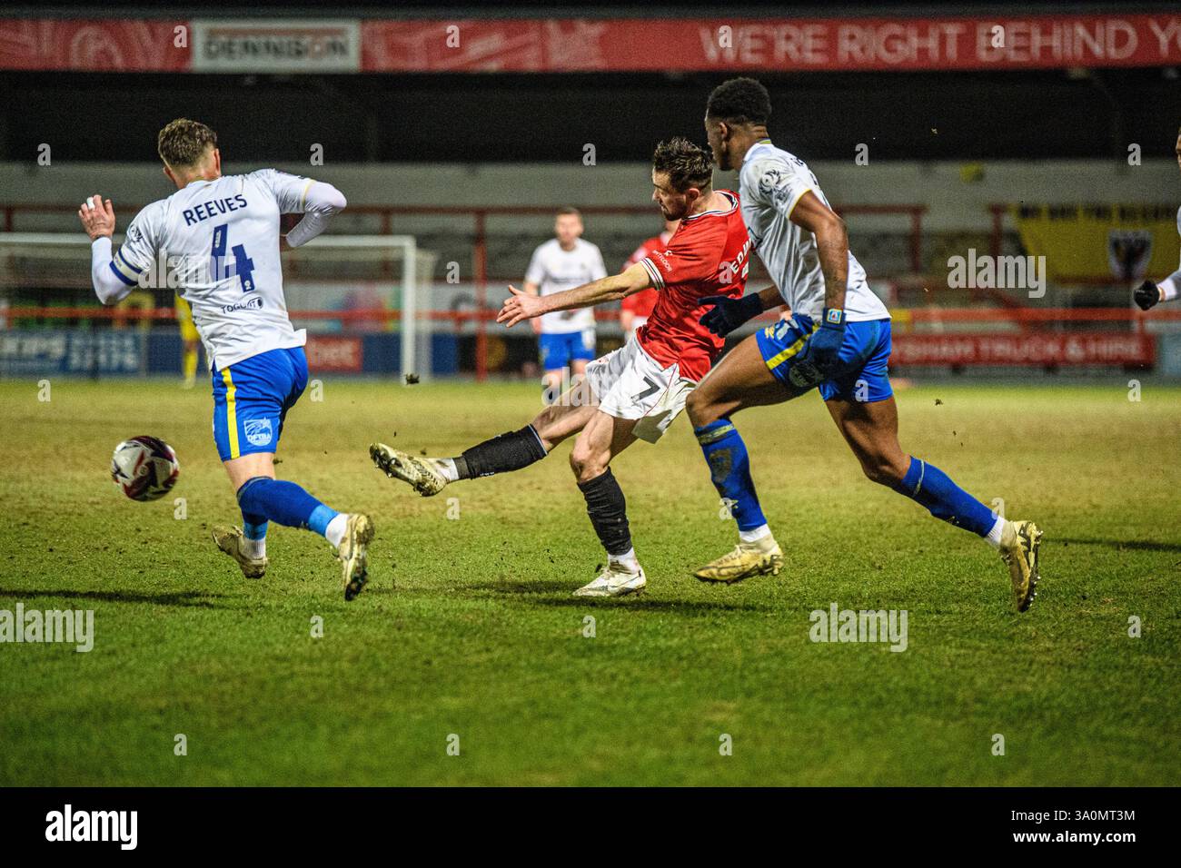 Morecambe FC's Gwion Edwards tries a shot on goal during the Sky Bet ...