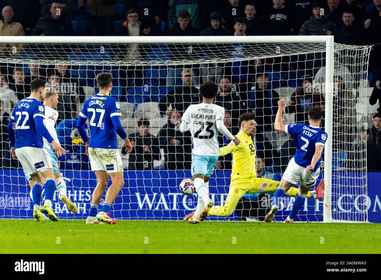 William Fish of Cardiff City goes close to scoring. EFL Skybet ...