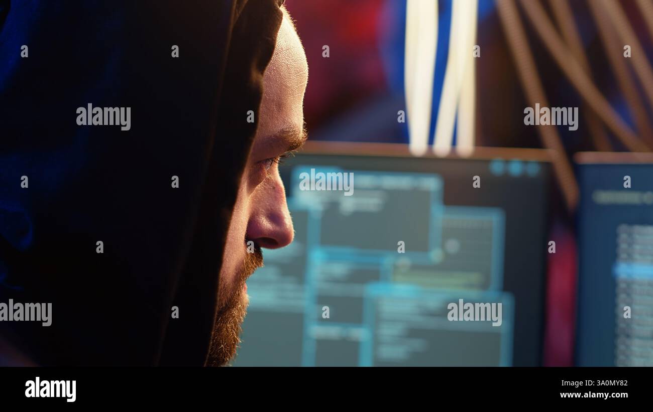 Malicious Man Hacking Stealing Credit Card Numbers And Manipulating Banking Systems For His Own