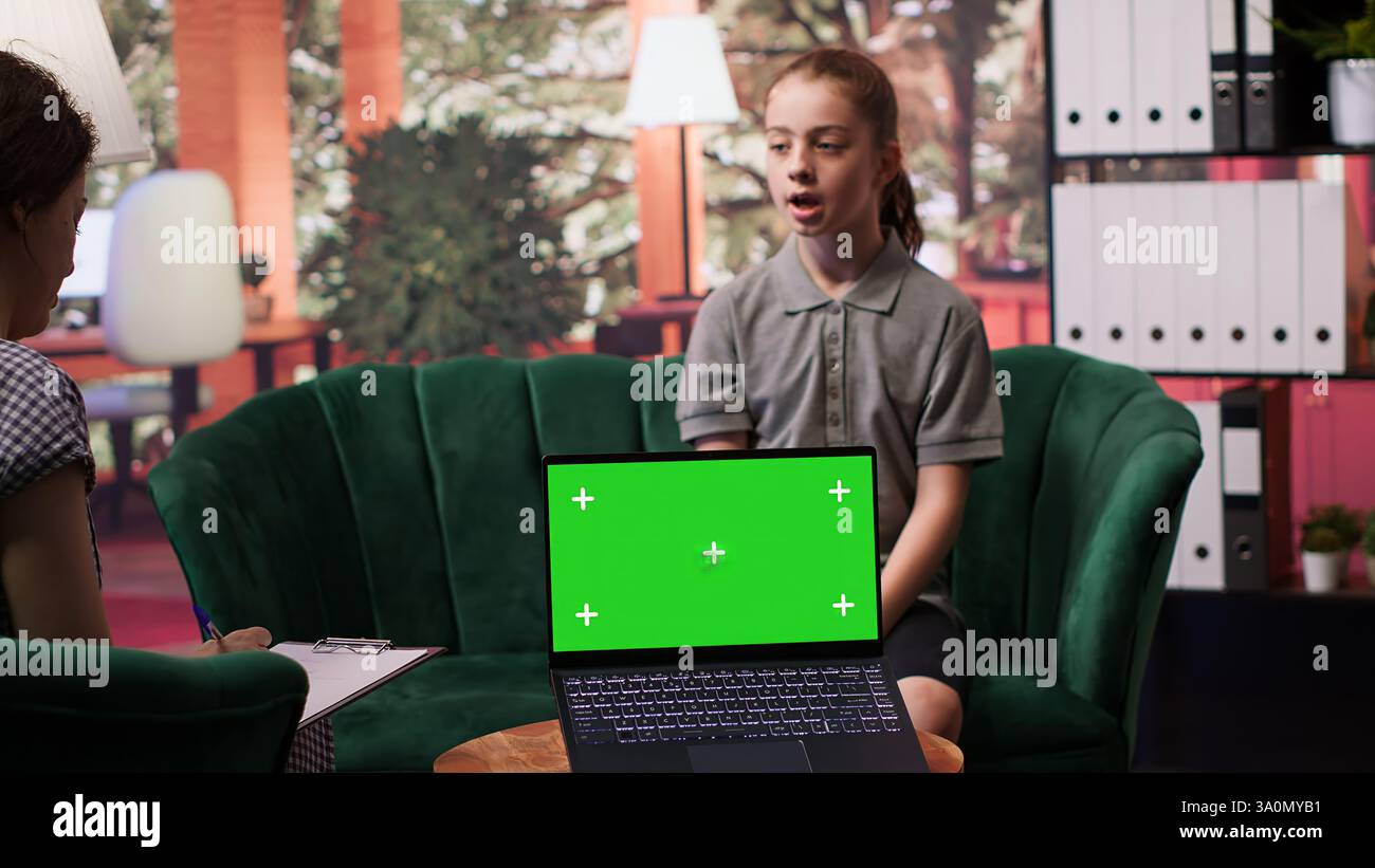 Teenager undergoing therapy for depression next to isolated chroma key ...
