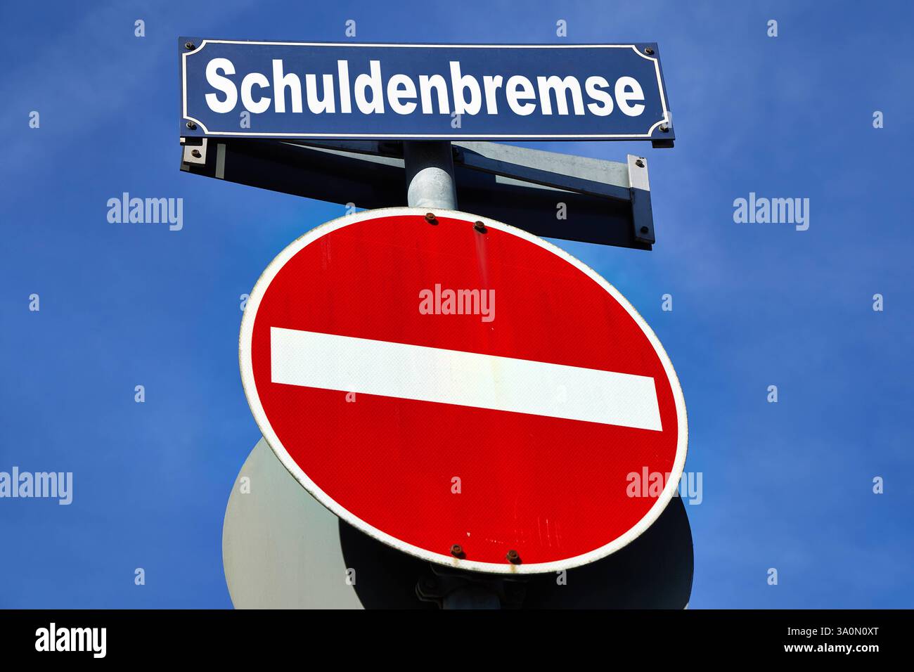 Germany - March 4, 2025: PHOTOMONTAGE, debt brake lettering on a sign ...