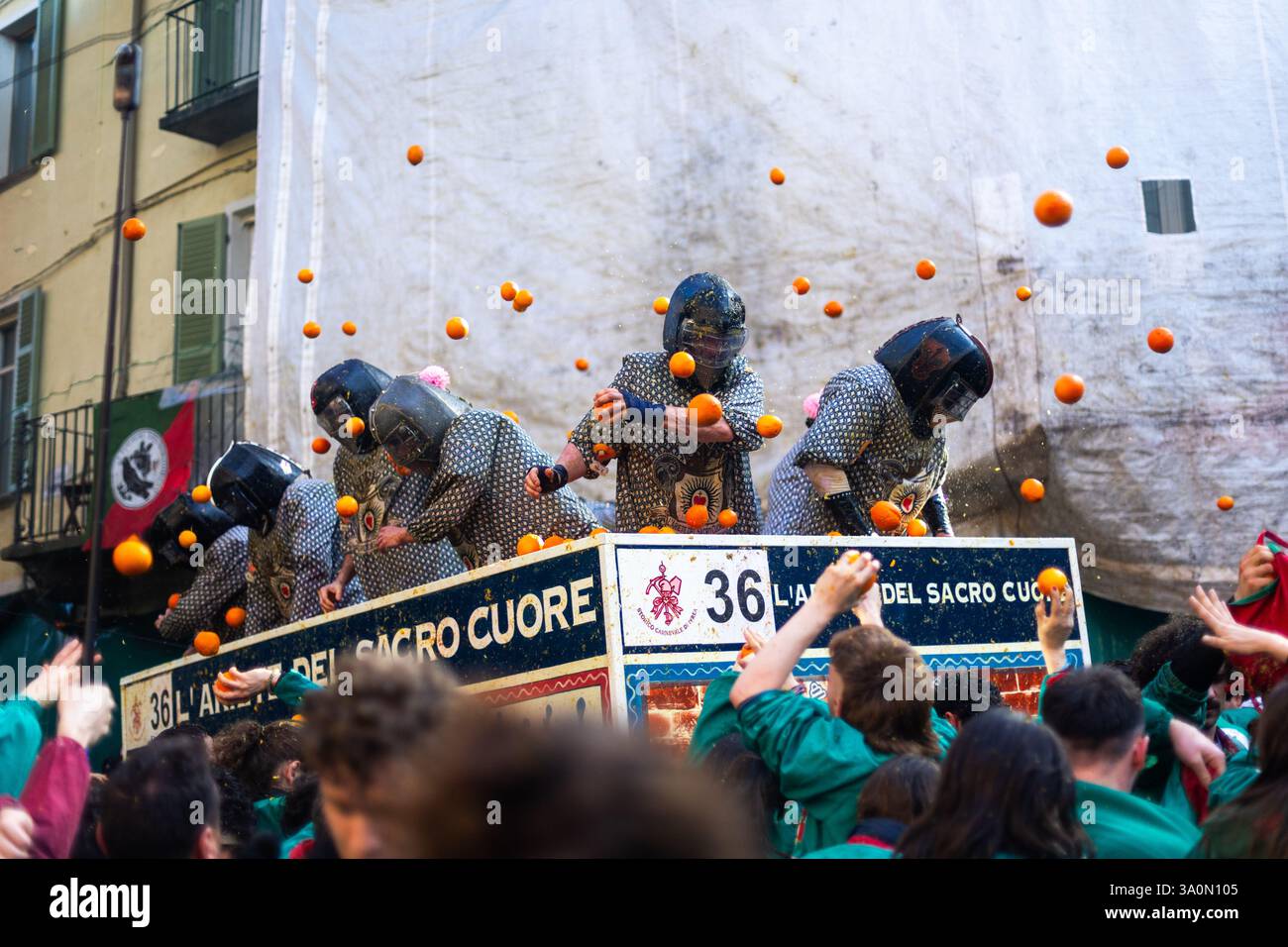 Ivrea, Italy. 04th Mar, 2025. Members of the orange battle teams ...