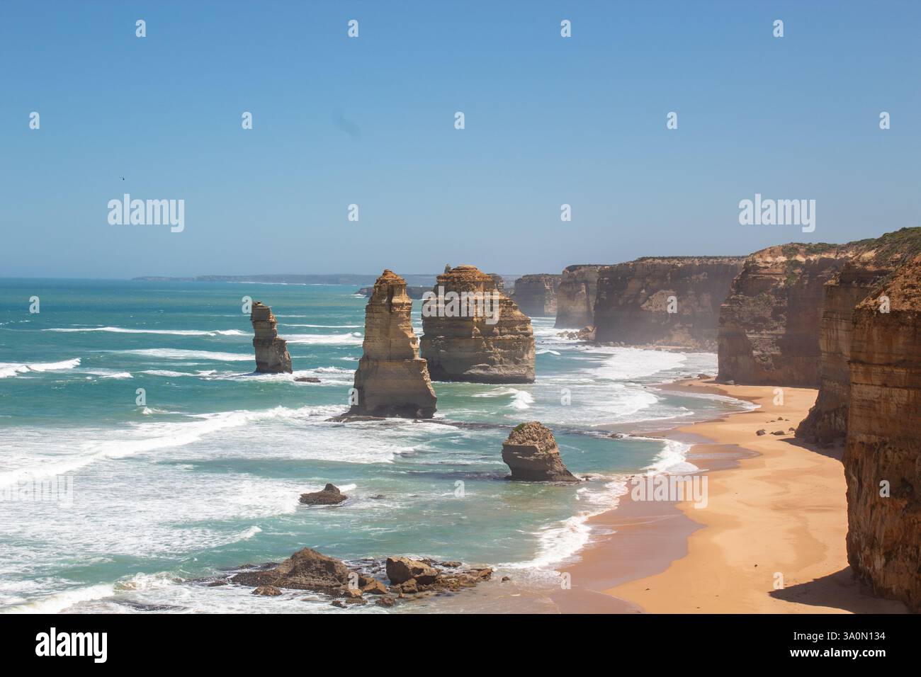 Twelve Apostles view: Limestone stacks rise from turquoise ocean, waves ...