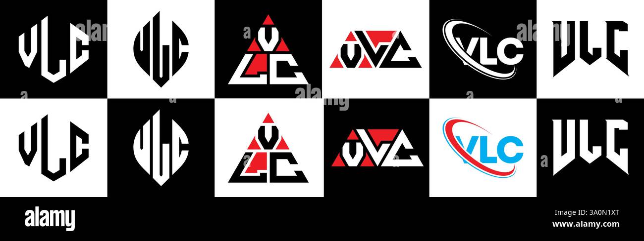 VLC letter logo design in six style. VLC polygon, circle, triangle ...