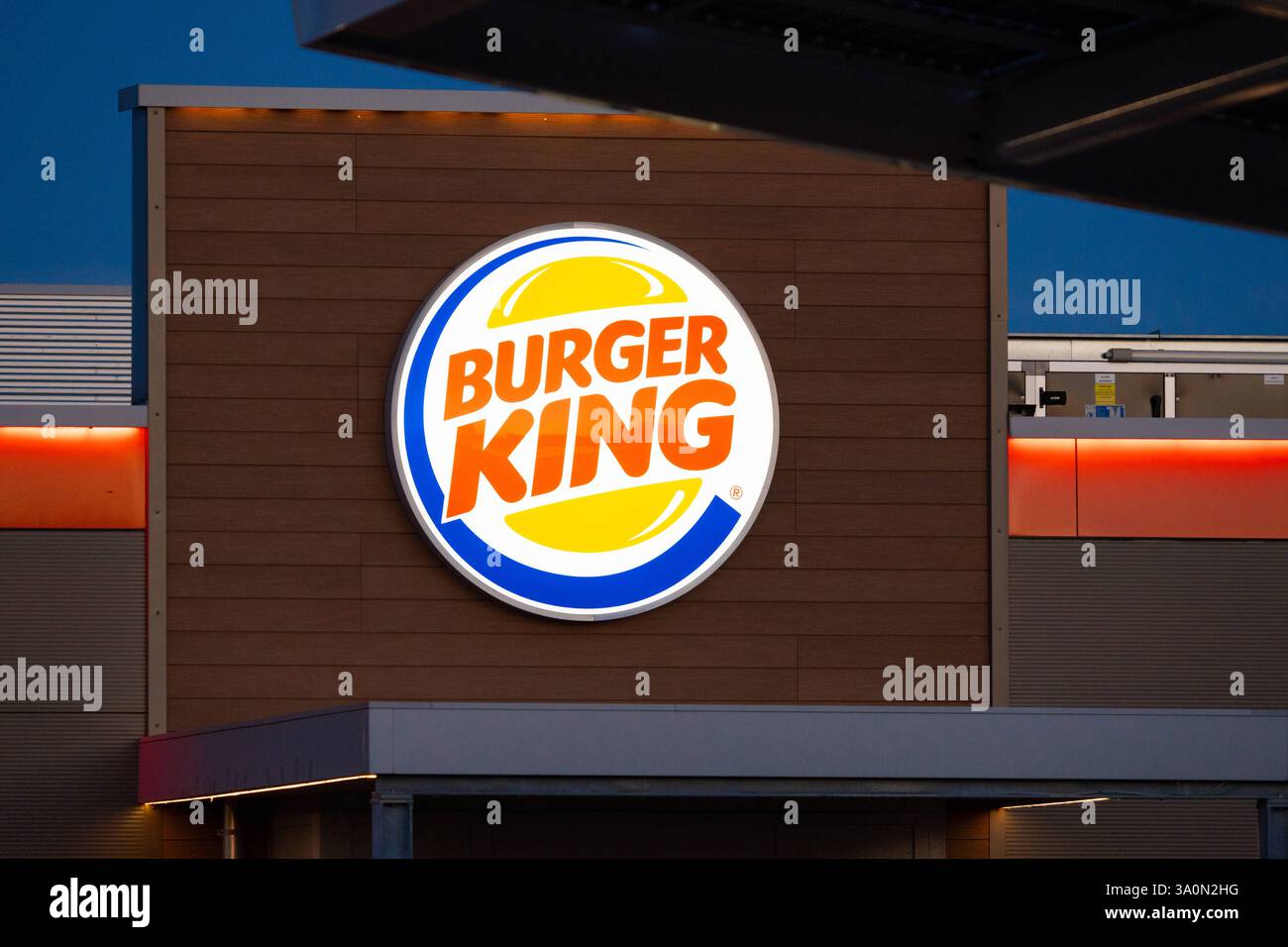 Bavaria, Germany - March 4, 2025: The glowing Burger King logo on the ...