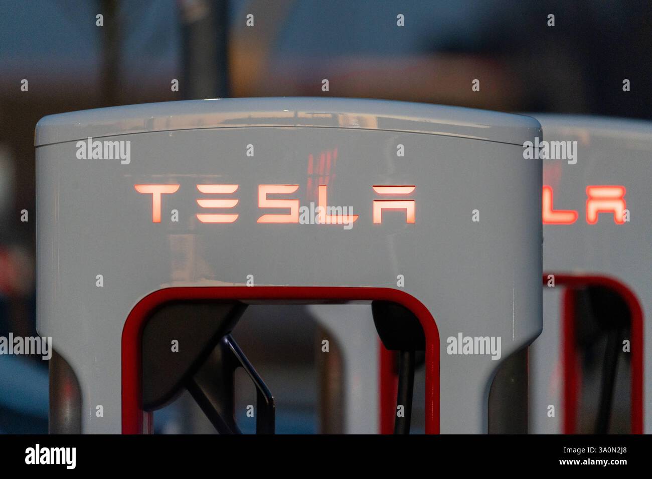 Bavaria, Germany - March 4, 2025: A Tesla Supercharger or charging ...